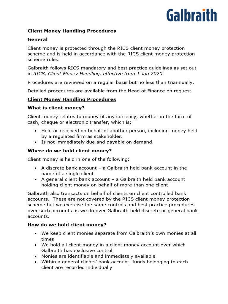 Client Money Handling Procedures Guide | PDF | Banks | Payments