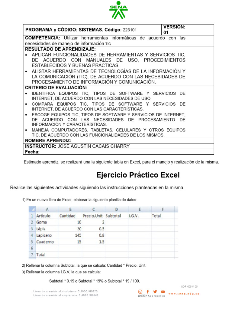 Ejercicio Práctico Excel | PDF | Microsoft Excel | Tecnología de información y comunicaciones