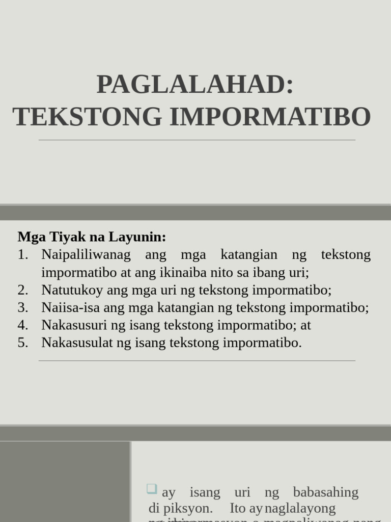 Paglalahad: Tekstong Impormatibo | PDF