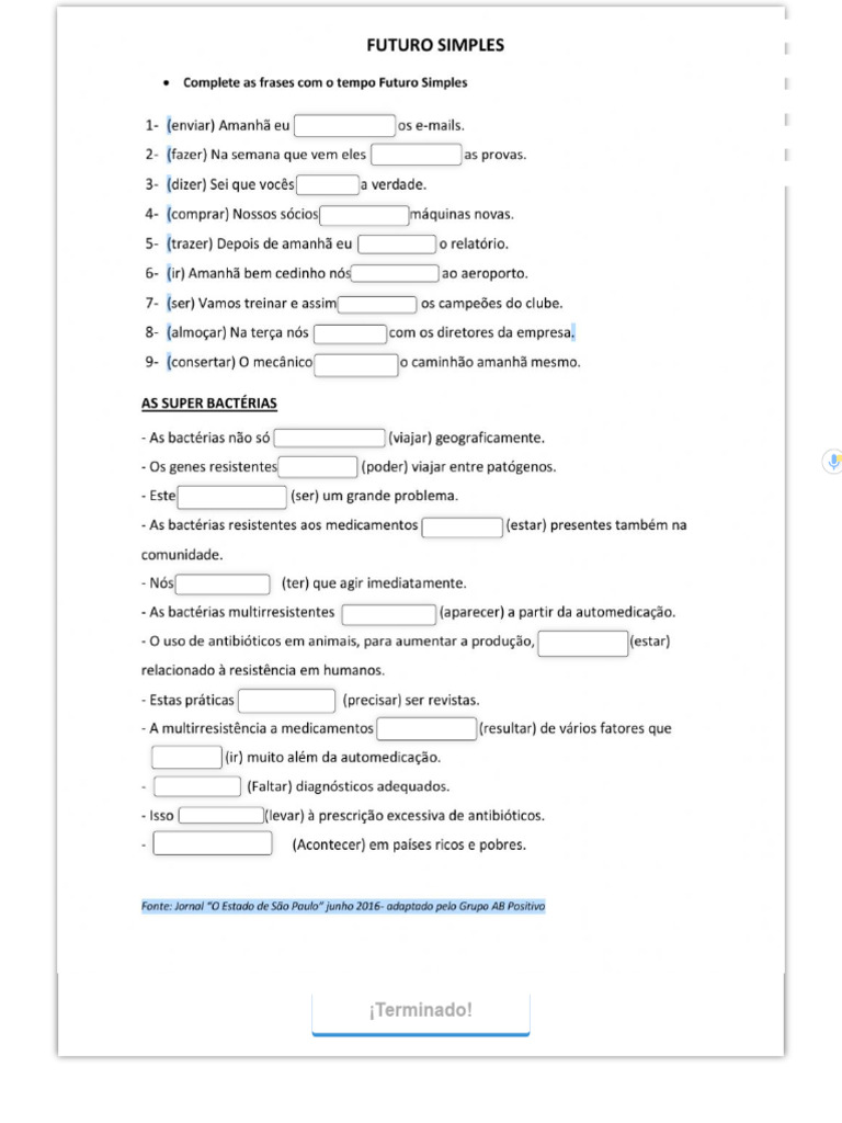 Ejercicio de Futuro simples | PDF
