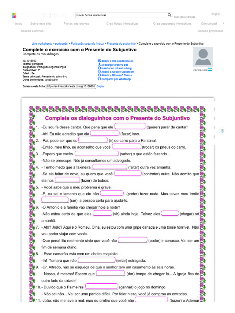 Ejercicio de Complete o Exercício Com o Presente Do Subjuntivo | PDF