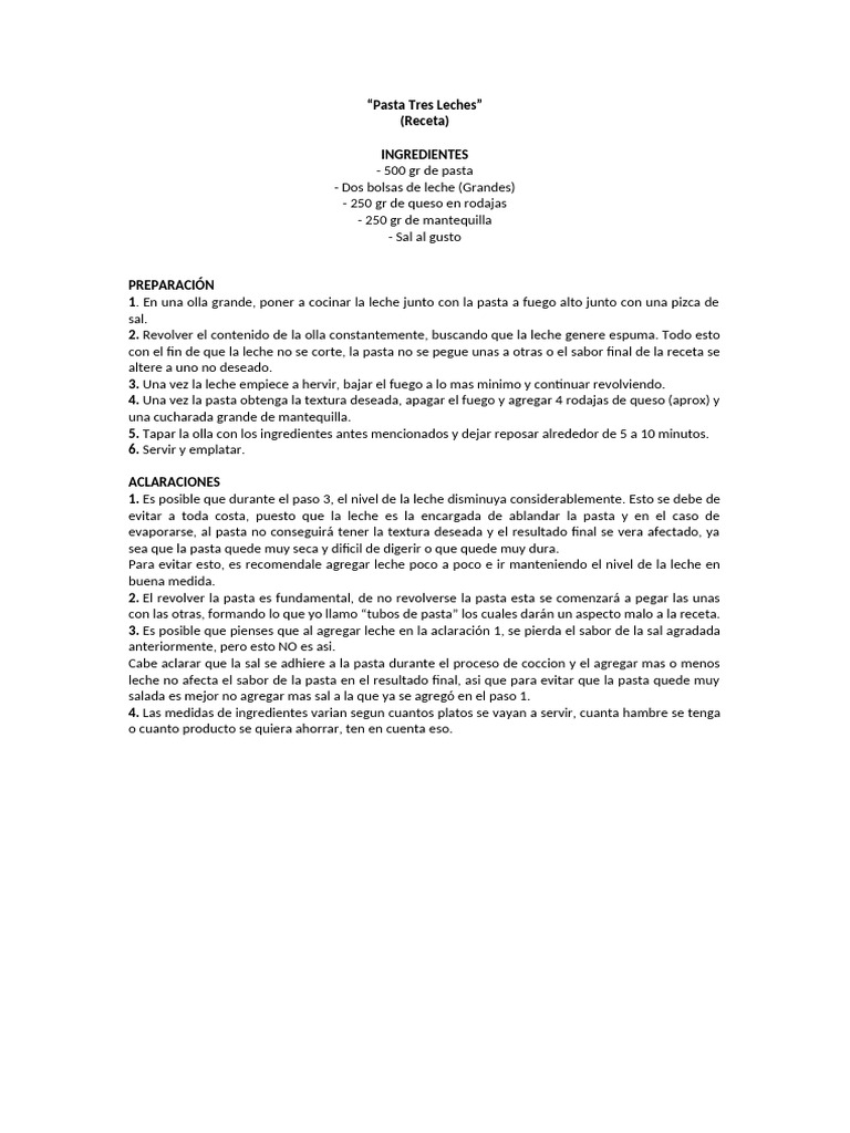 Receta de Pasta Tres Leches Fácil | PDF