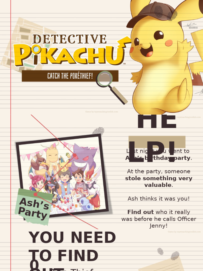 Detective Pikachu - Catch The Pokethief EASY ESL GAME | PDF | Pokémon
