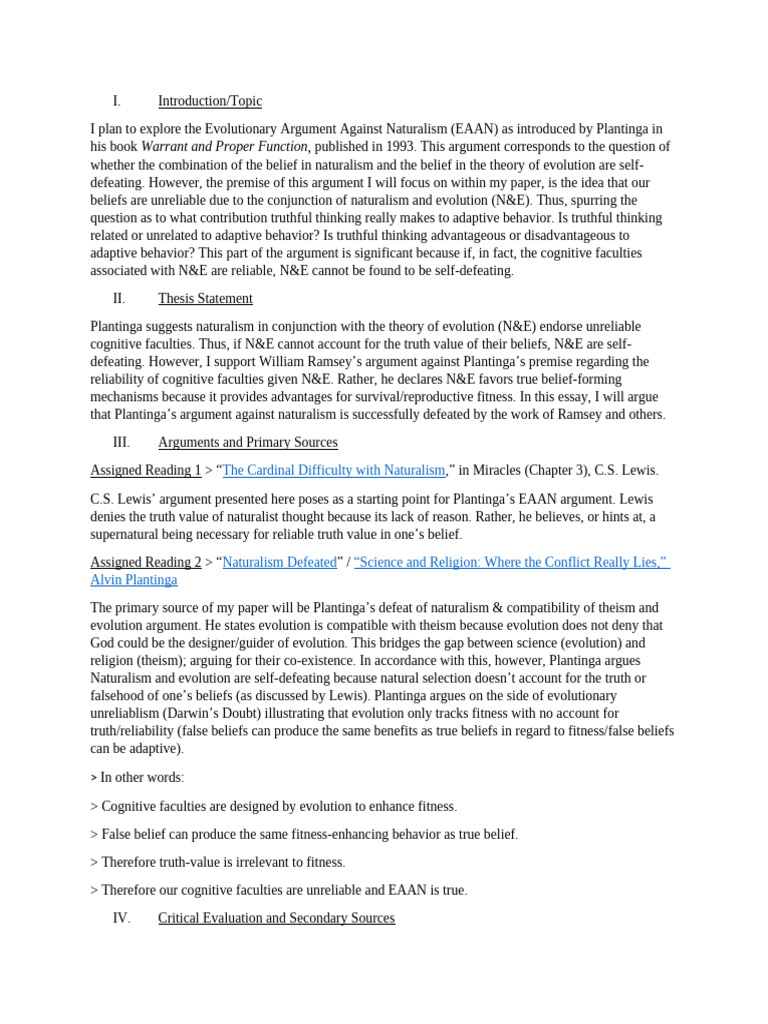 Analytical Outline - Example 6 | PDF | Metaphysical Naturalism ...