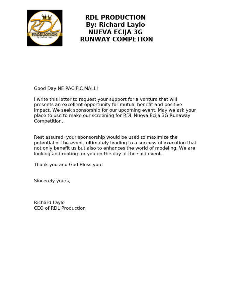 RDL Production Letter | PDF