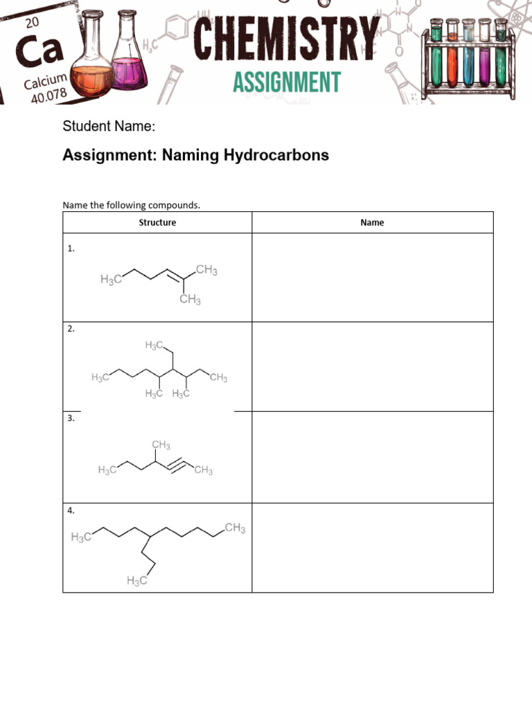 Naming Hydrocarbons Assignment Guide | PDF