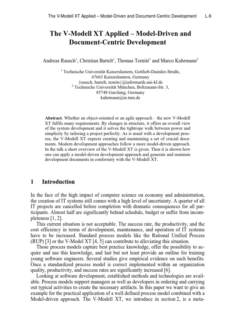 The V-Modell XT Applied - Model-Driven and Document-Centric Development ...