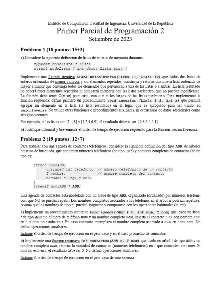 Parcial1 P2 2023 Semestre2 Letra Solucion | PDF | Ingeniería de software | Algoritmos y ...