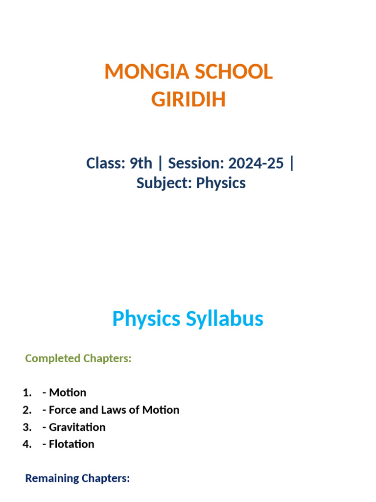 9th Grade Physics Syllabus 2024-25 | PDF