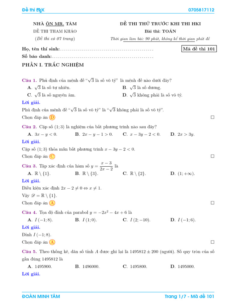 De Thi Thu HK1 | PDF