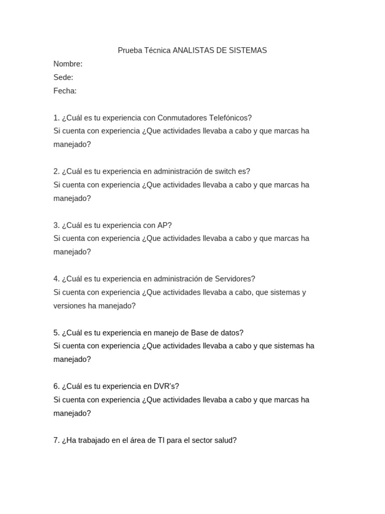 Prueba Técnica Analista de Sistemas | PDF