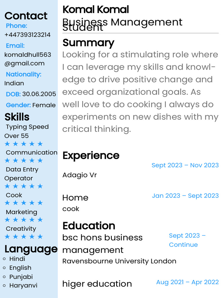 Komal Resume 380 | PDF