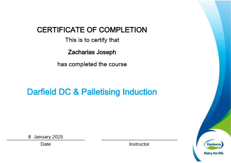 CertificateOfCompletion - Darfield DC and Palletising | PDF