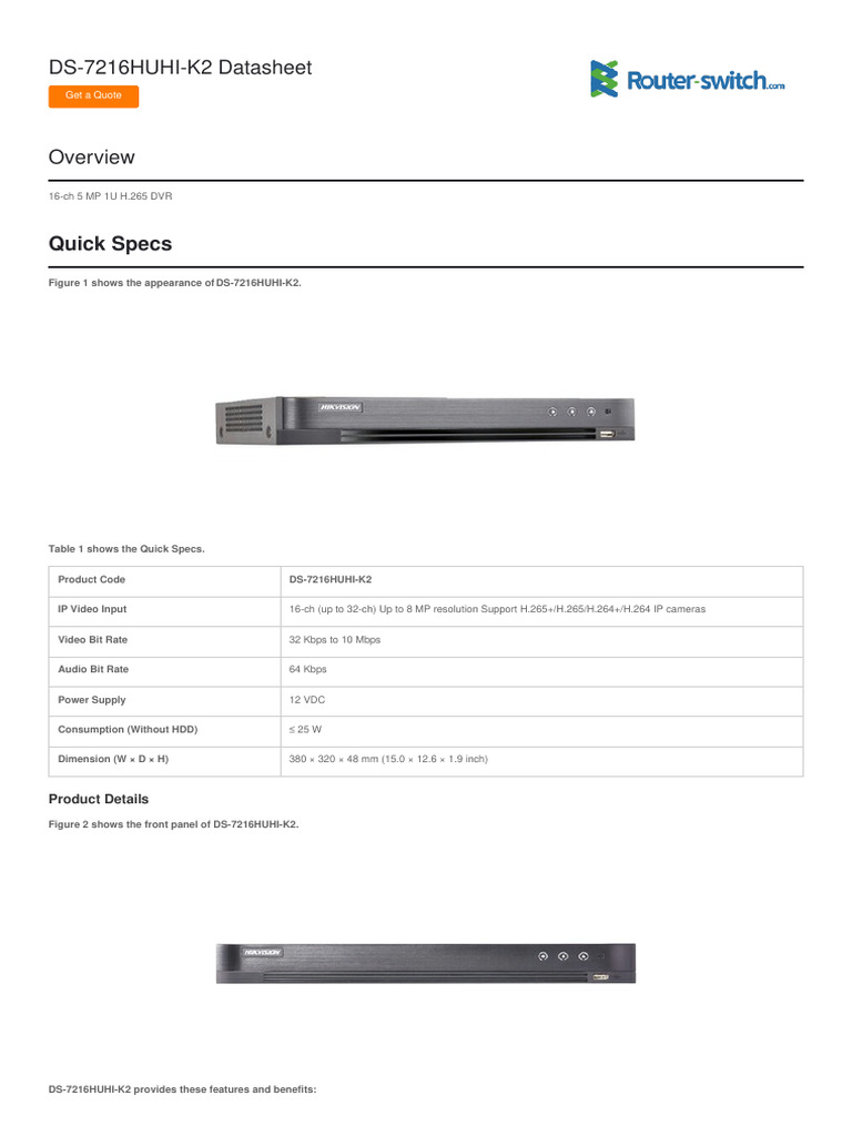 Ds 7216huhi k2 Datasheet | PDF | Video | Hdmi