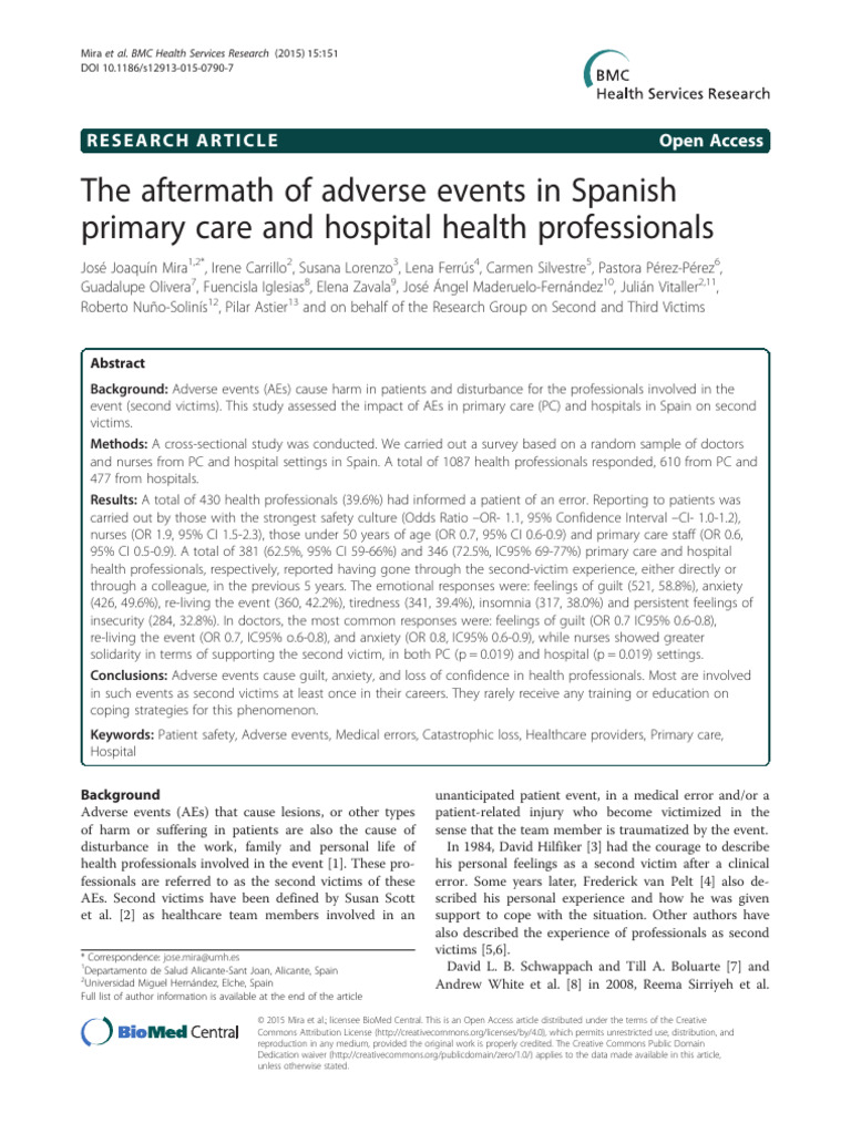 Impact of Adverse Events on Healthcare Workers | PDF | Patient ...