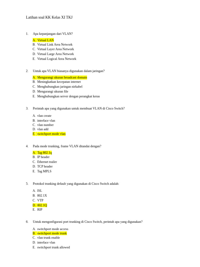 Latihan Soal Kk Kelas Xi | PDF