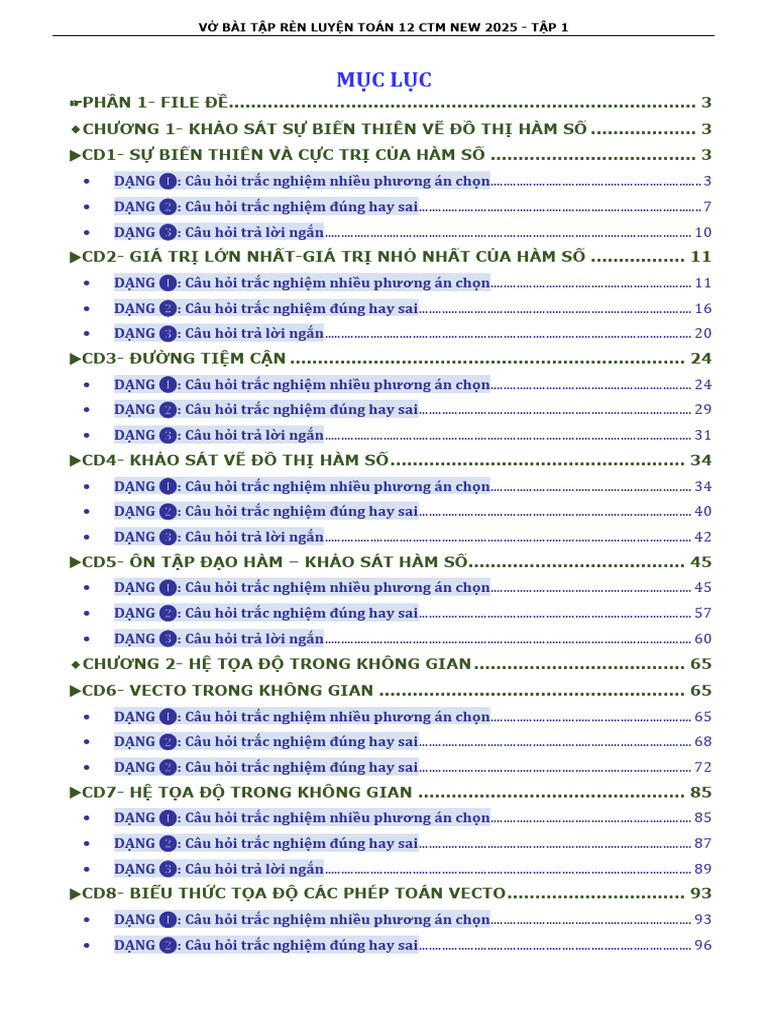 Tap 1 - CĐ On Thi TN Toán 12 - CTM New 2025 Vip | PDF