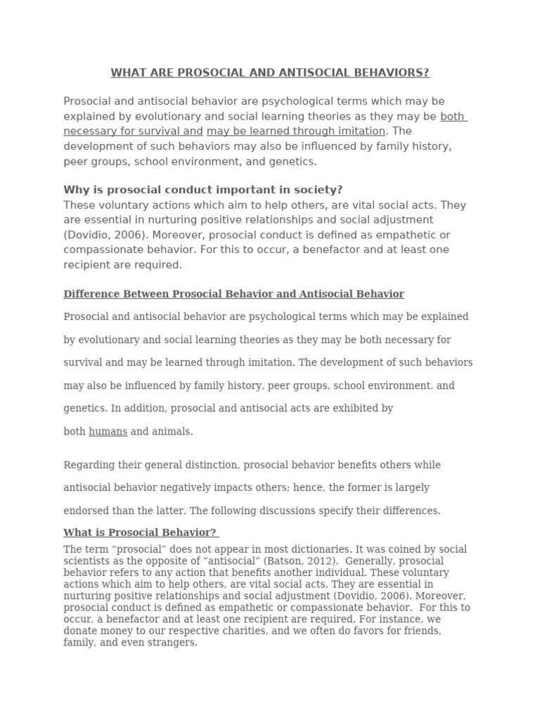 Prosocial vs. Antisocial Behavior Explained | PDF | Antisocial ...