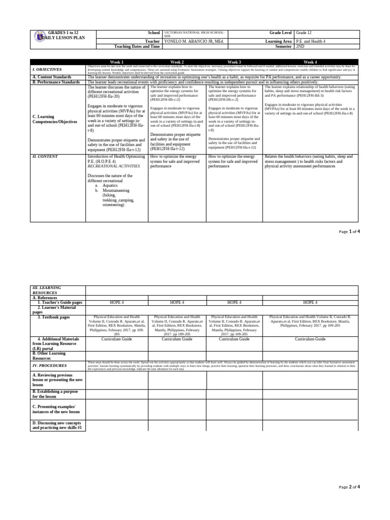DLP in Pe4 | PDF | Learning | Curriculum