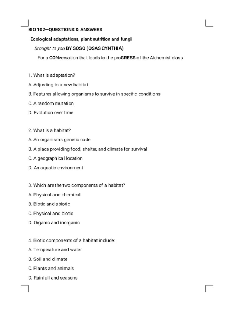 BIO 102 questions ^0 answers By soso(OSAS CYNTHIA)_Phoenix | PDF