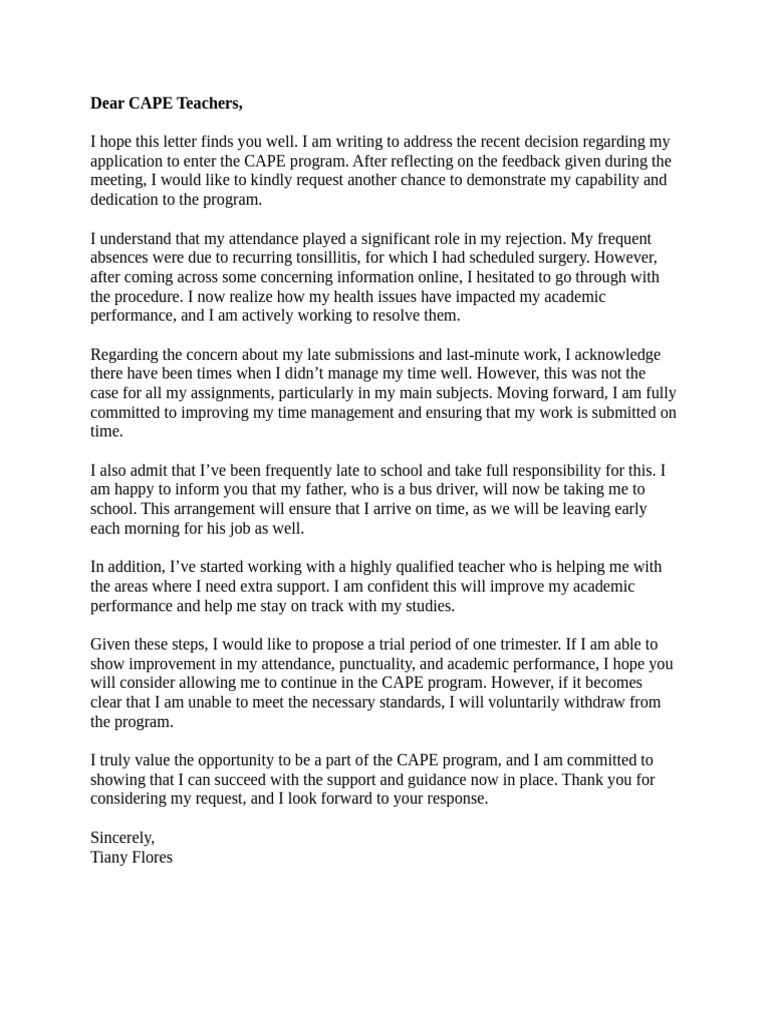 Re-Application For Cape Letter | PDF