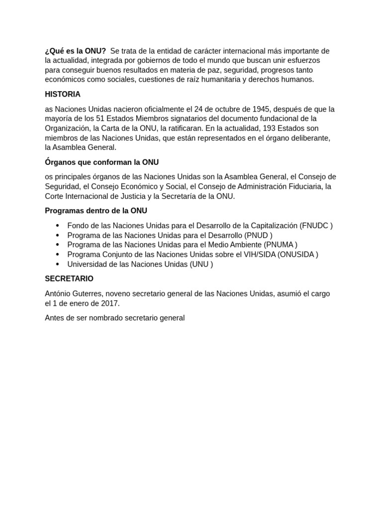 ¿Qué es la ONU y su función? | PDF | Naciones Unidas | Relaciones ...