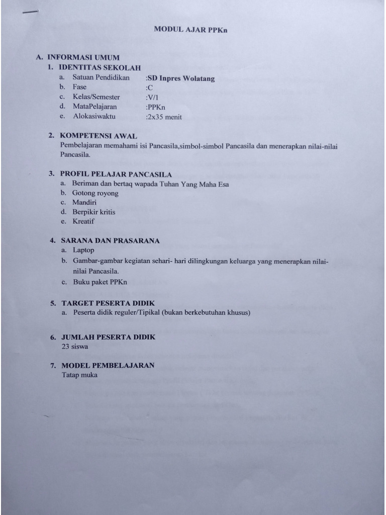 Modul Ajar PKN Kelas 5 | PDF