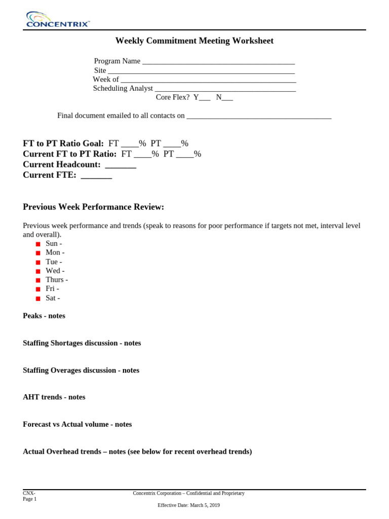Weekly Commitment Meeting Worksheet | PDF