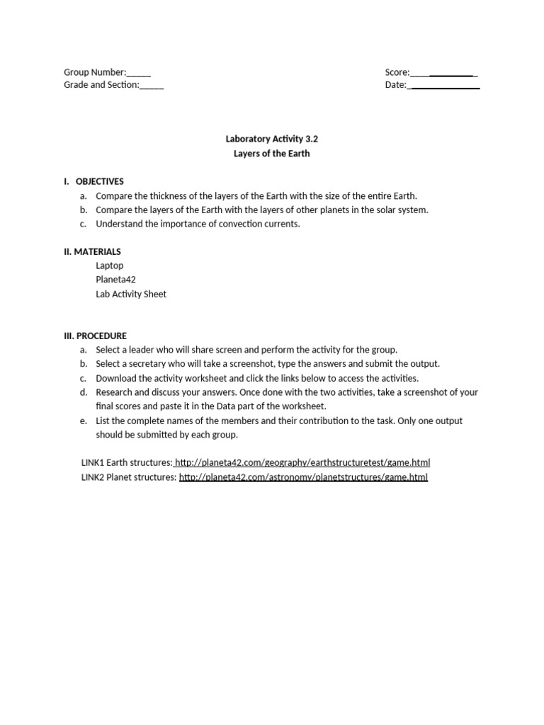 Laboratory Activity 3.2 Layers of The Earth | PDF | Earth | Planets