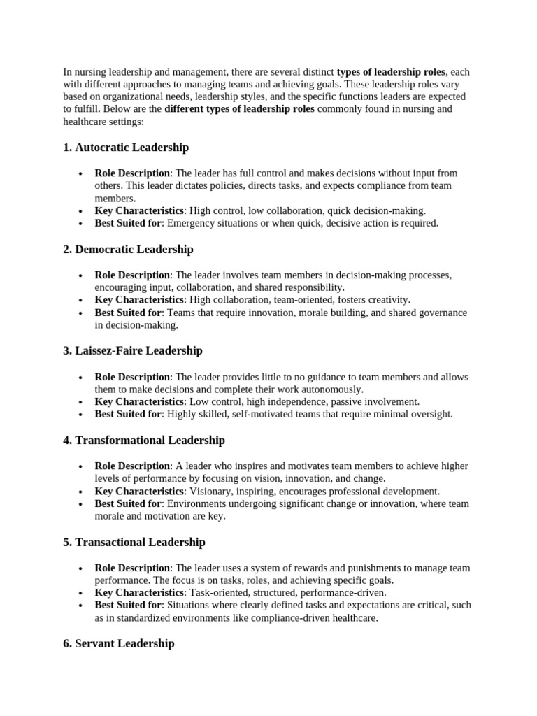 Nursing Leadership Styles Guide | PDF | Leadership | Control (Social ...