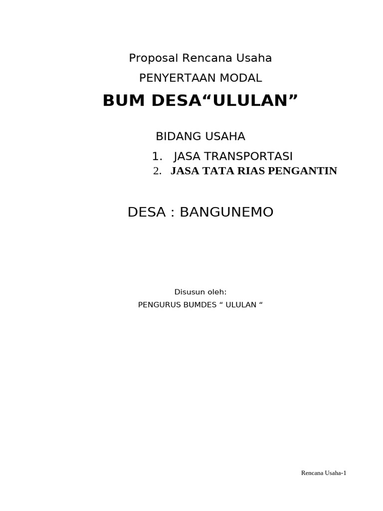 CONTOH PROPOSAL PENYERTAAN MODAL BUM Desa | PDF