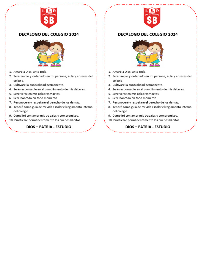 Decálogo Escolar 2024: Valores y Compromisos | PDF