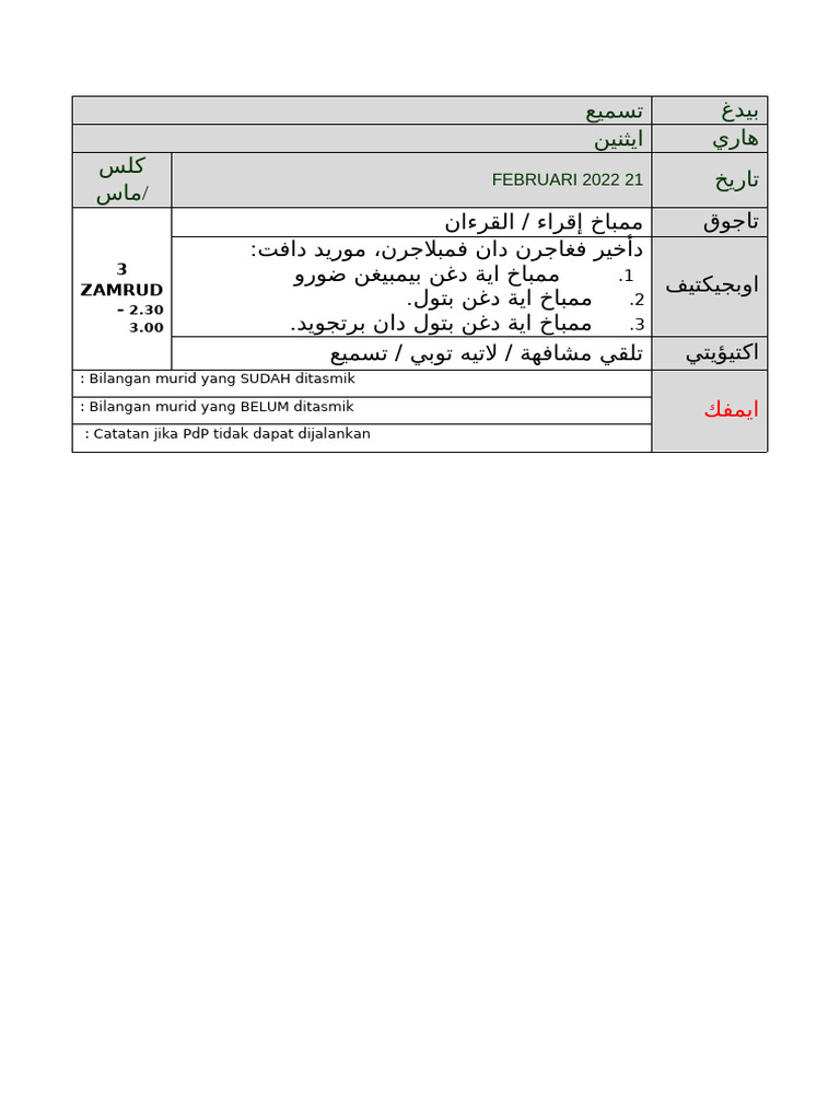 RPH Tasmik 2022 | PDF