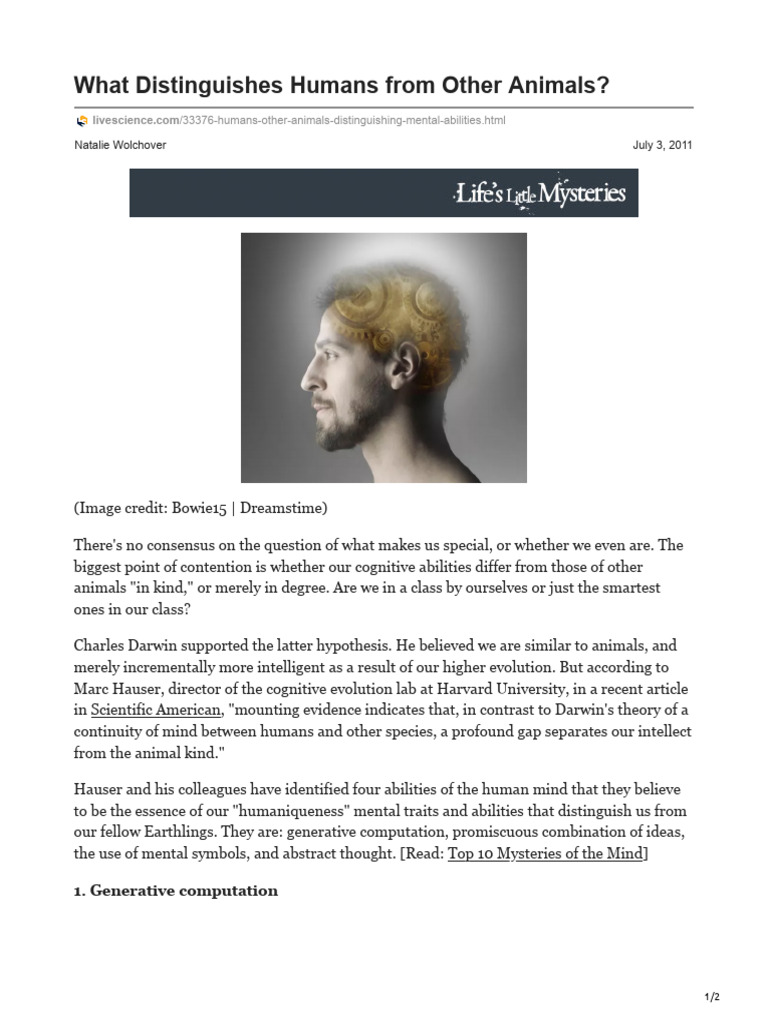 3.1 What Distinguishes Humans From Other Animals | PDF | Mind | Thought
