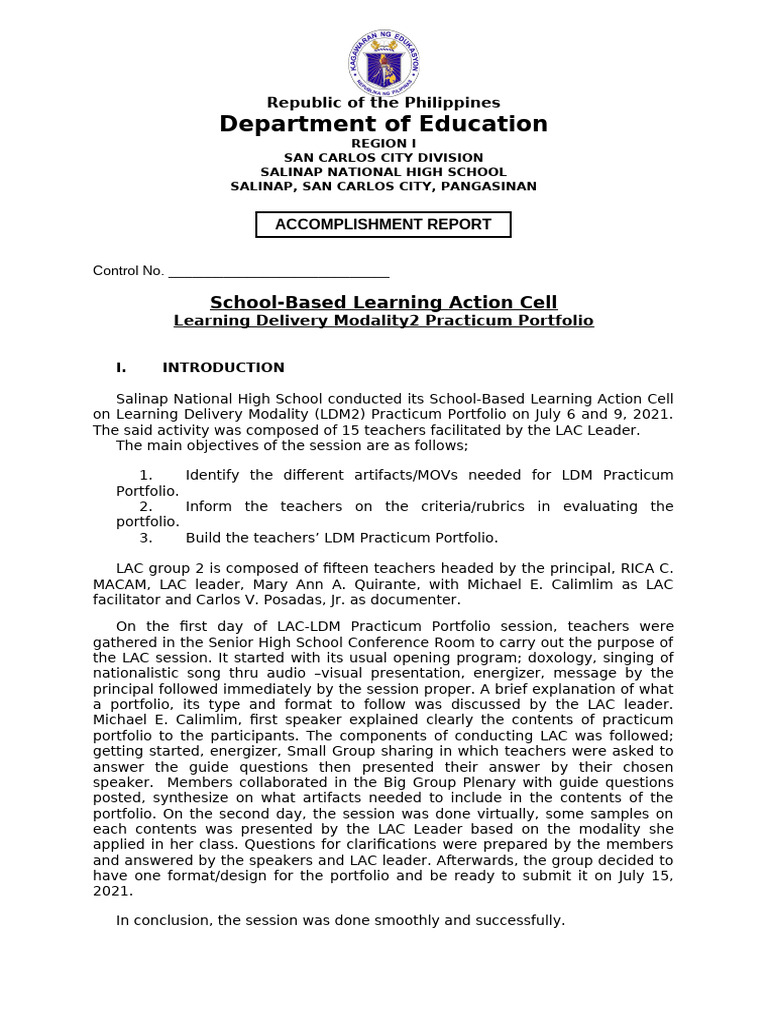 Ldm Lac Accomplishment Report | PDF | Human Communication