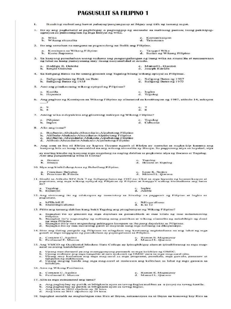 Midterm Exam in Filipino 1 Compressed | PDF
