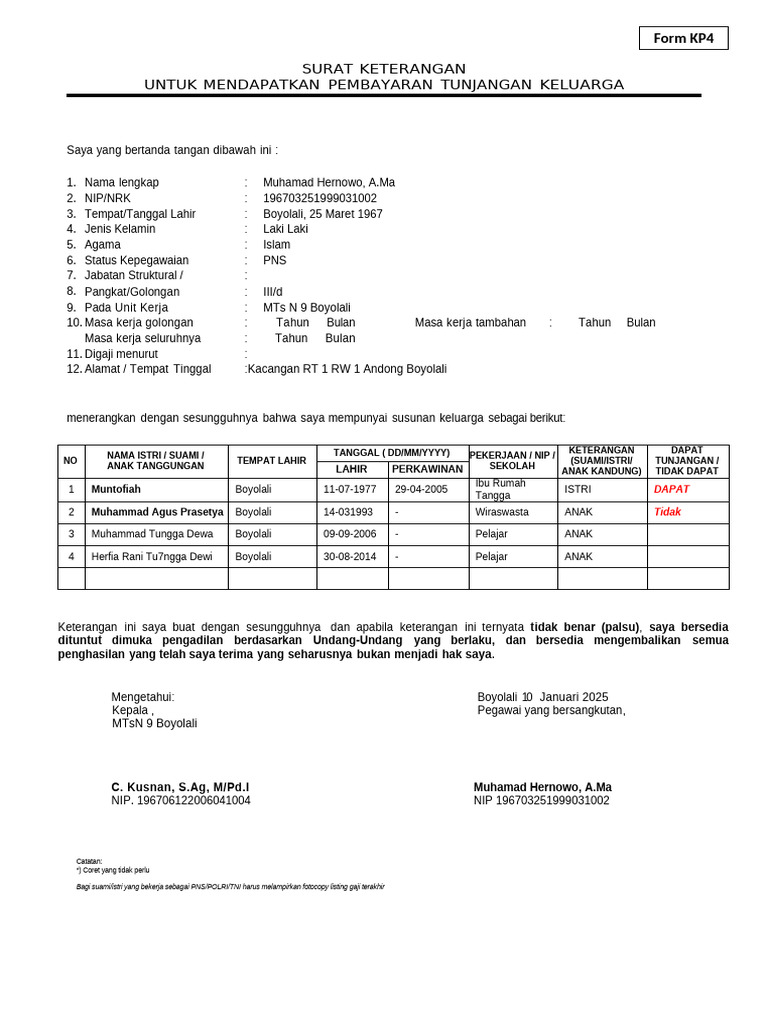 Formulir - KP4 Hernowo | PDF