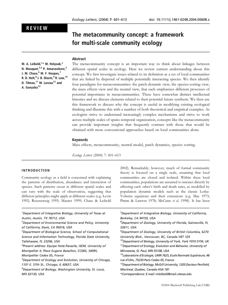 The Metacommunity Concept | PDF | Ecology | Ecological Niche