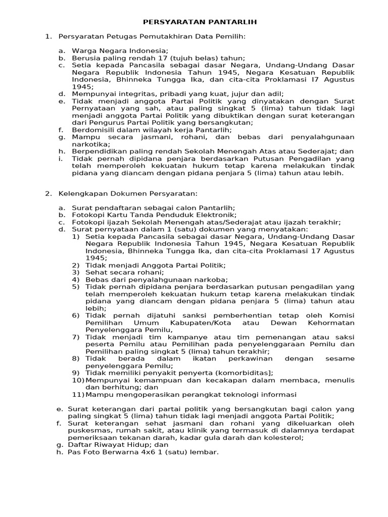 Formulir Pendaftaran Pantarlih Pemilu 2024 | PDF