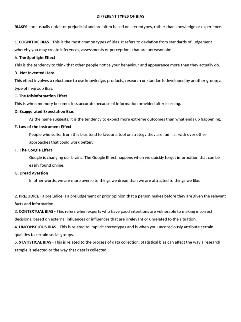 Different Types of Bias | PDF