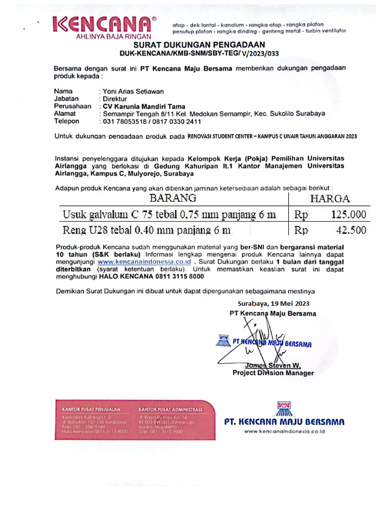 Surduk Kencana Galvalum | PDF