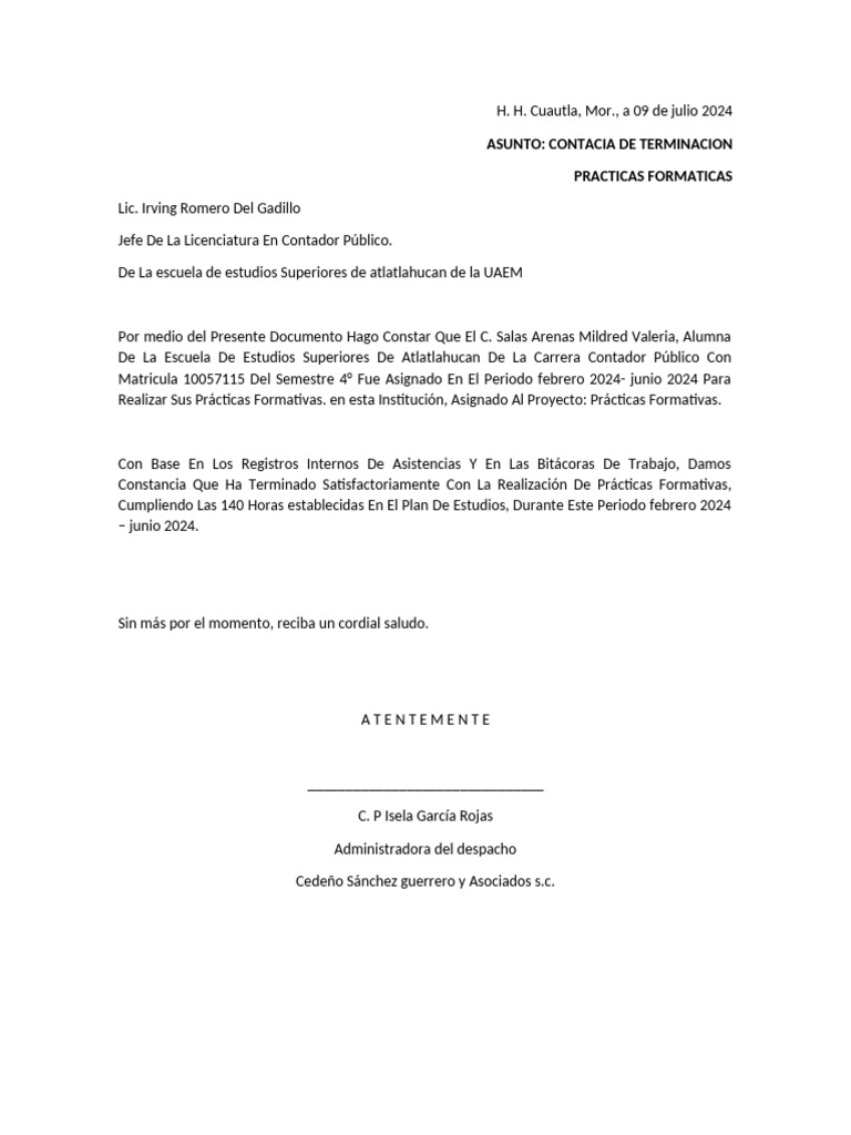 Contancia de Terminacion | PDF