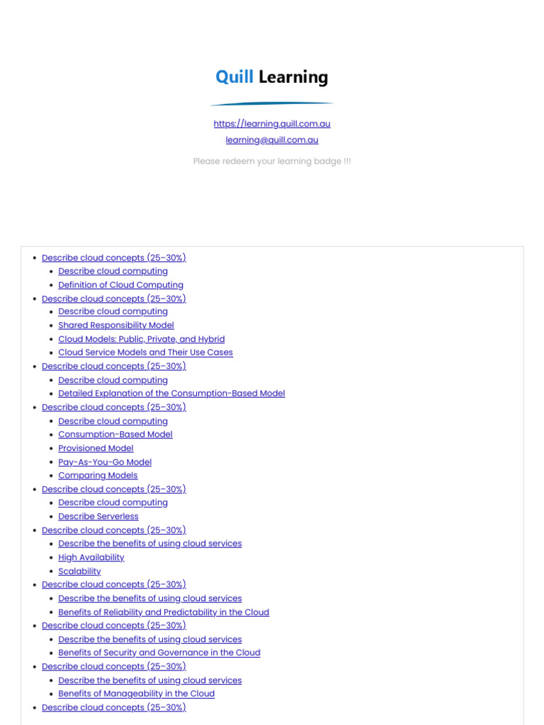 AZ-900 Study Guide - Quill Learning | PDF | Cloud Computing | Software ...