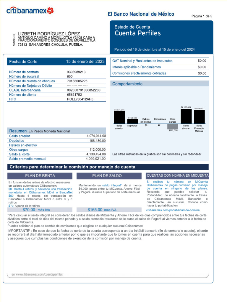 Comisión y Manejo de Cuenta Citibanamex | PDF