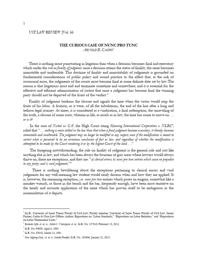 The Curious Case of Nunc Pro Tunc | PDF | Judgment (Law) | Lawsuit