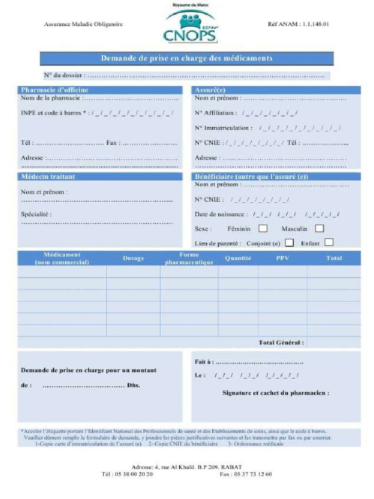 Annexe 3 Demande de Prise en Charge Pharmaciens Officine CNOPS - PDF Page 1 | PDF