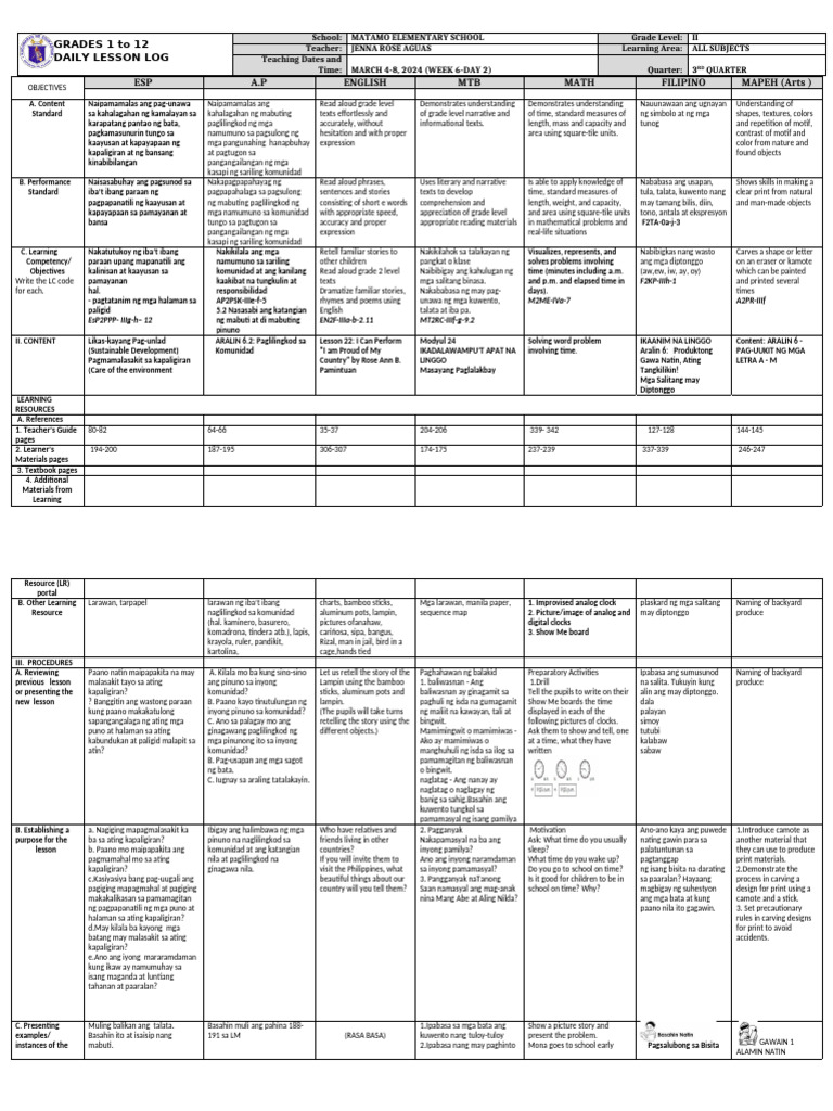 DLL_ALL SUBJECTS 2_Q3_W6_D2 | PDF