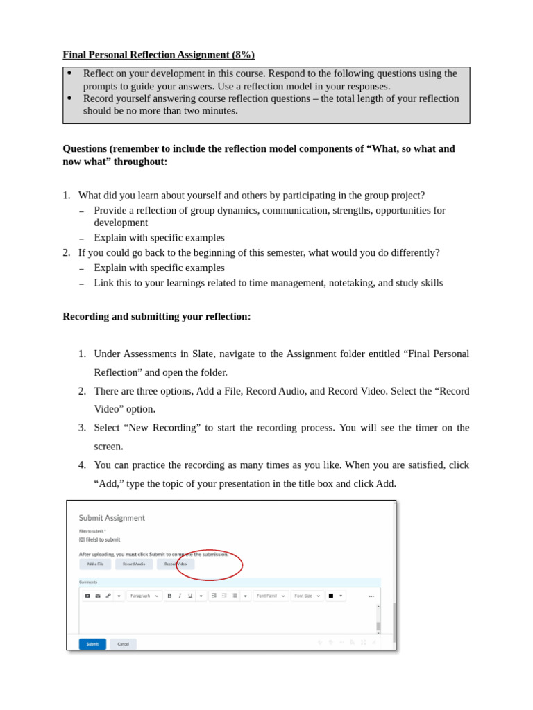 Final Personal Reflection Assignment | PDF | Learning | Rubric (Academic)
