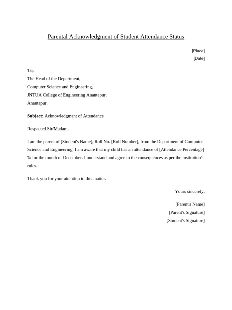 Parental Acknowledgment of Student Attendance Status | PDF