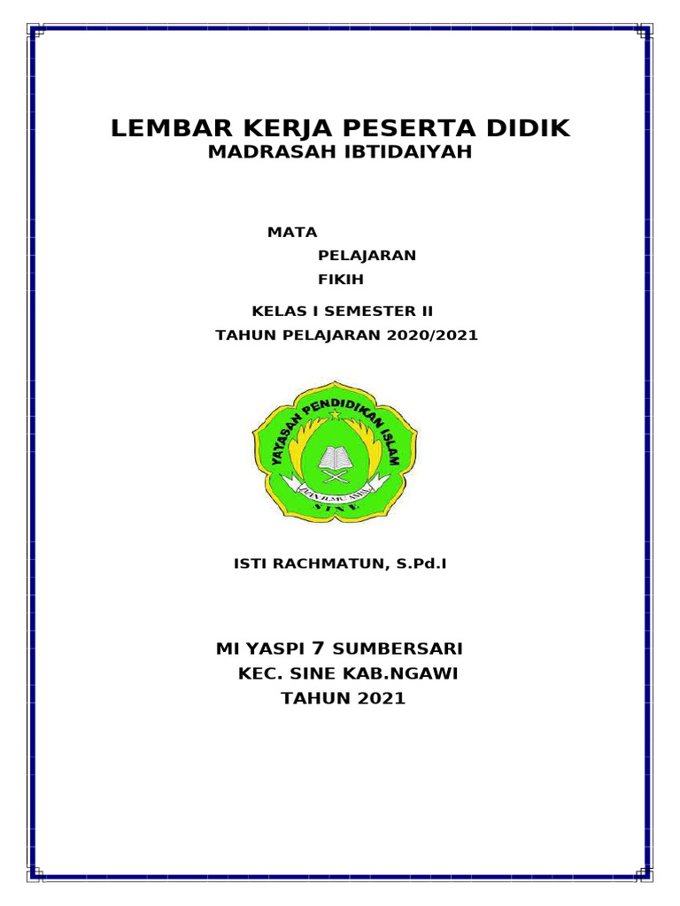LKPD FIKIH Kelas 1 SMT 2 | PDF